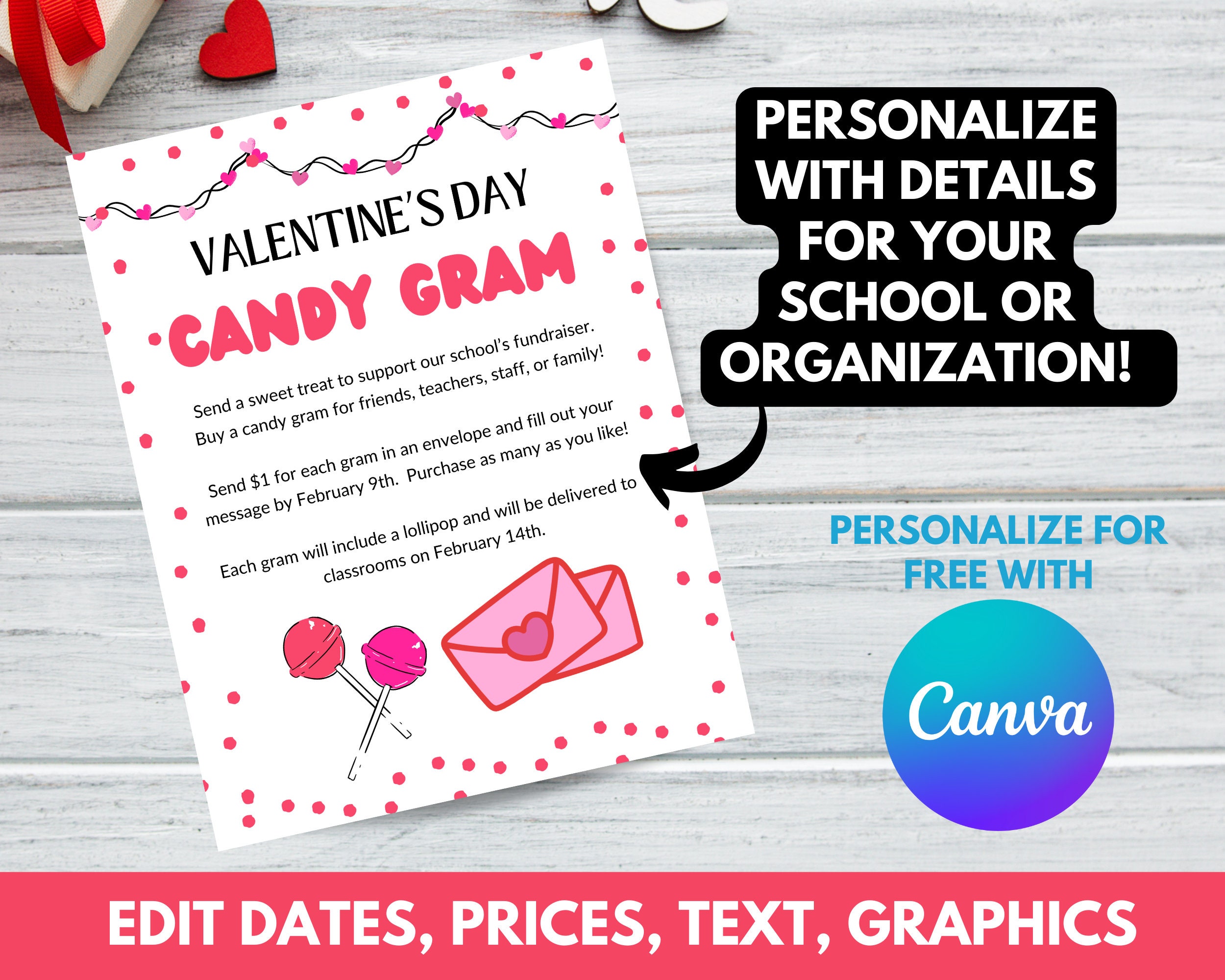 Editable Valentine's Day Candy Gram Form, Valentine School Fundraiser ...