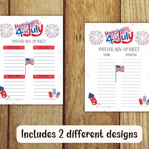 July 4th Potluck Sign up Sheet, 4th of July Sign up Form, Independence ...