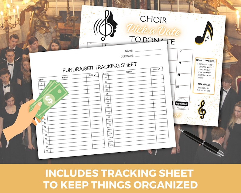 Choir Fundraiser Calendar, Pick a Date to Donate, Cash Calendar, Choir ...