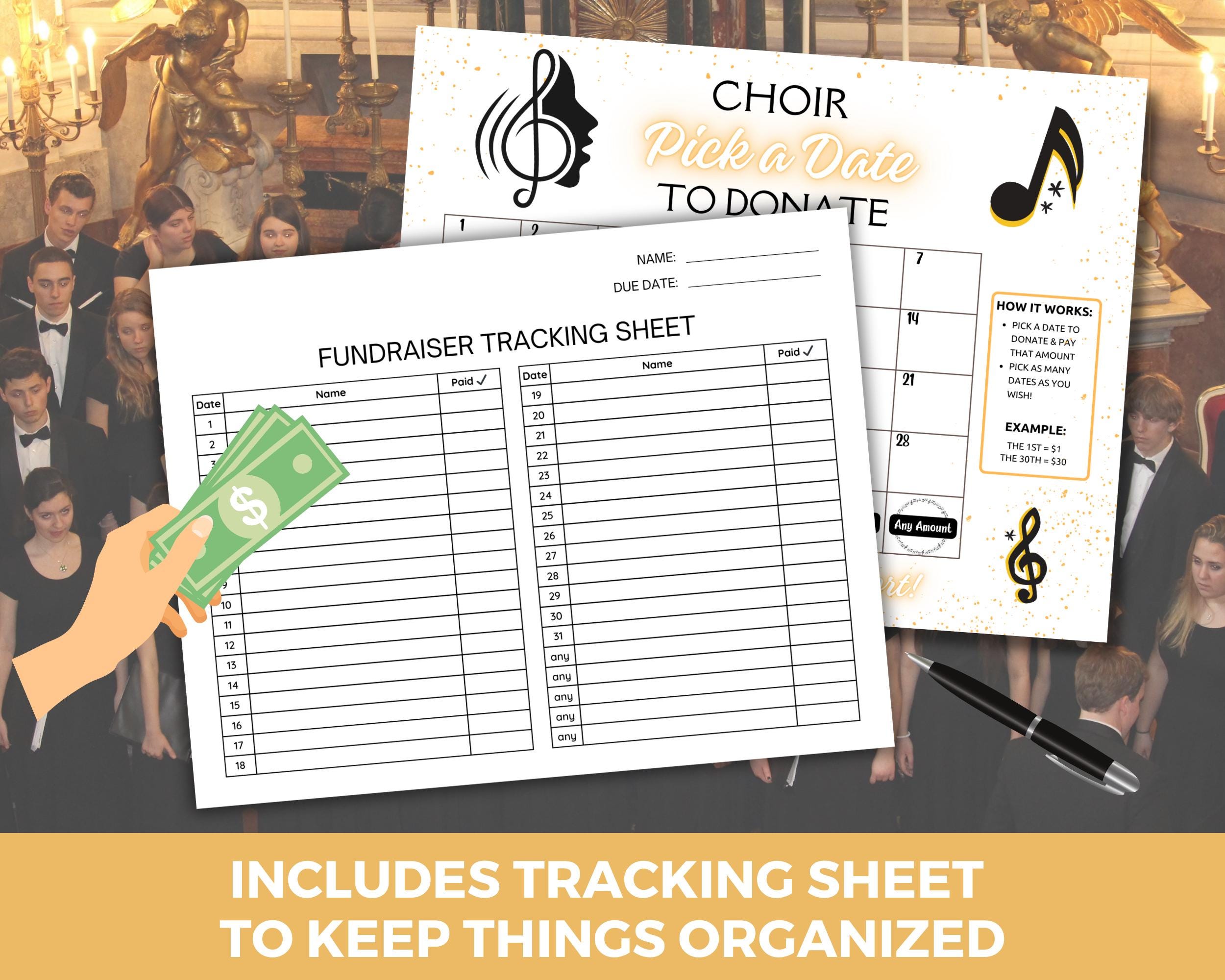 Choir Fundraiser Calendar, Pick a Date to Donate, Cash Calendar, Choir ...