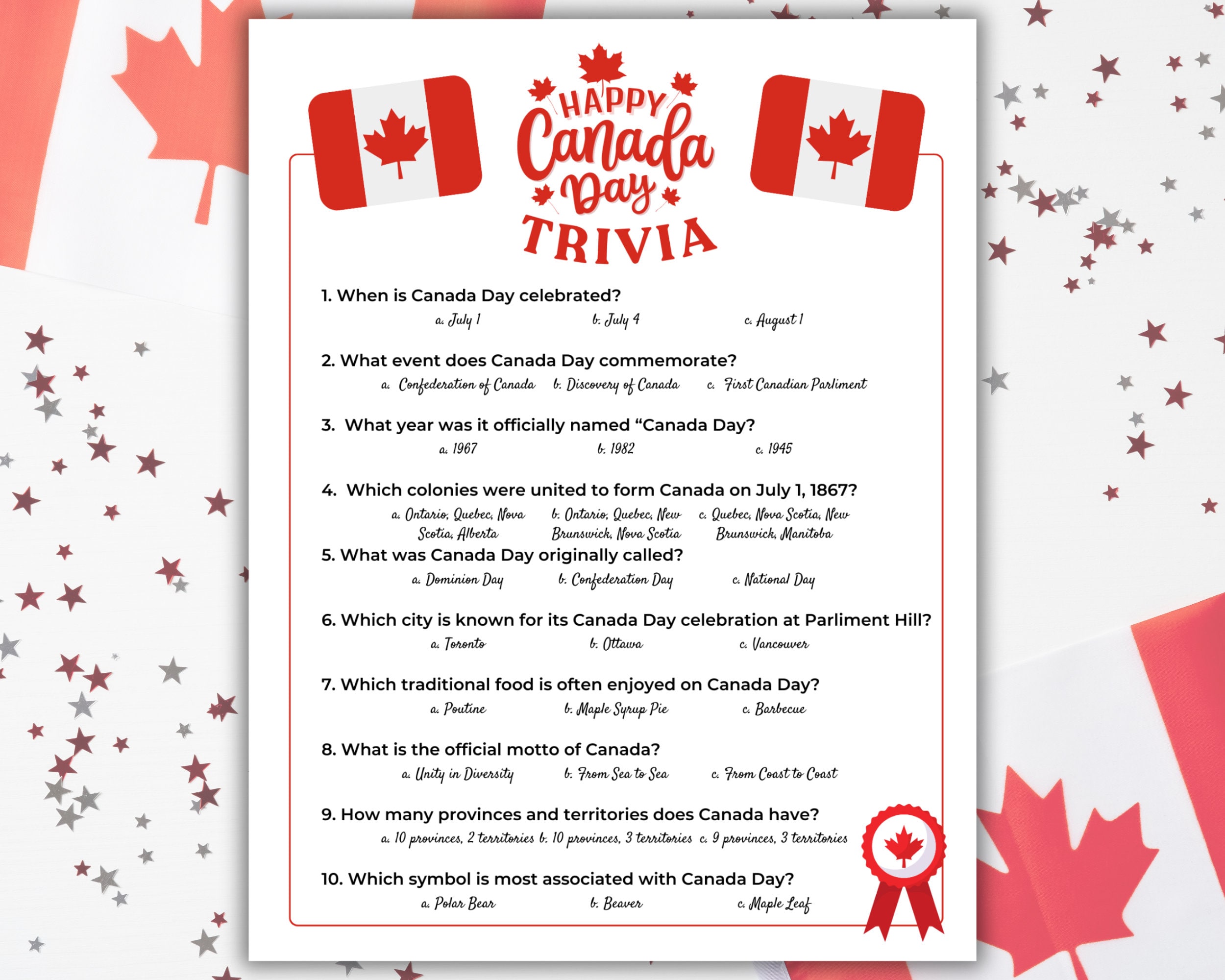 Canada Day Trivia Game, Canada Day Activity, Canada Day Classroom ...