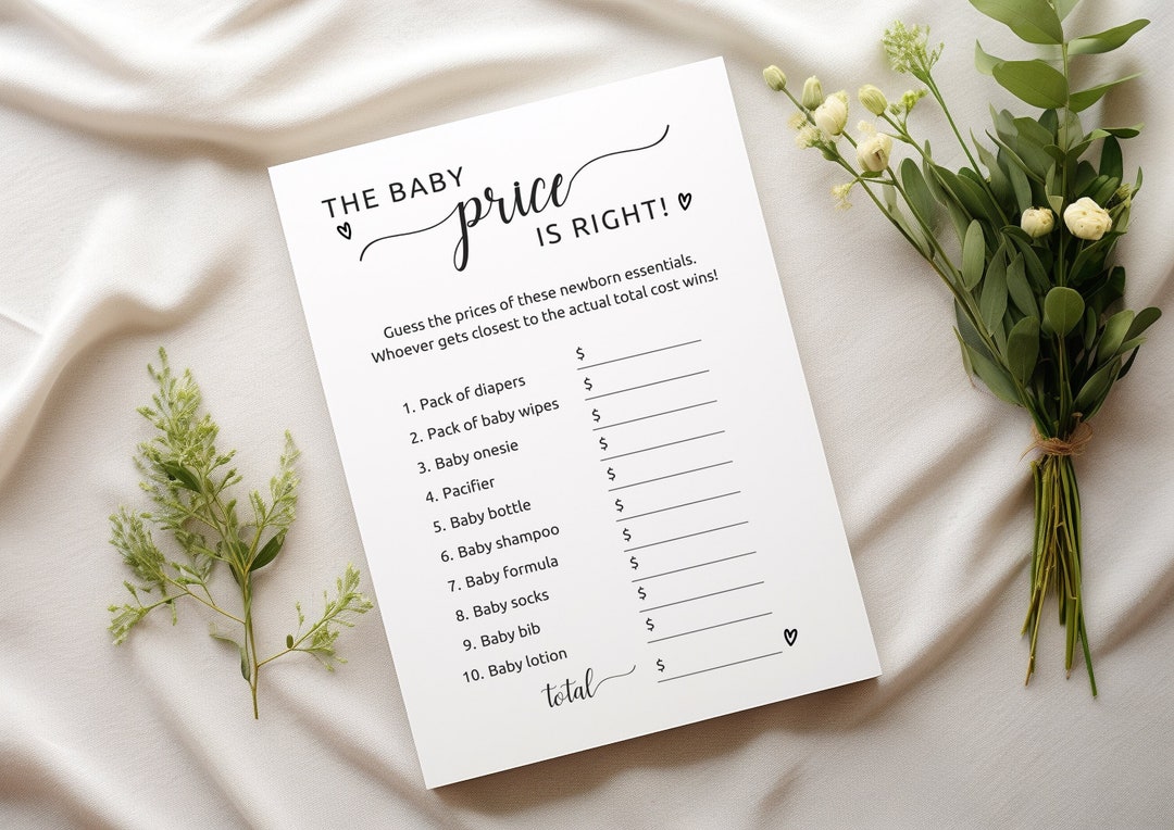 Price is Right Baby Shower Game, Baby Shower Games Printable, Baby ...