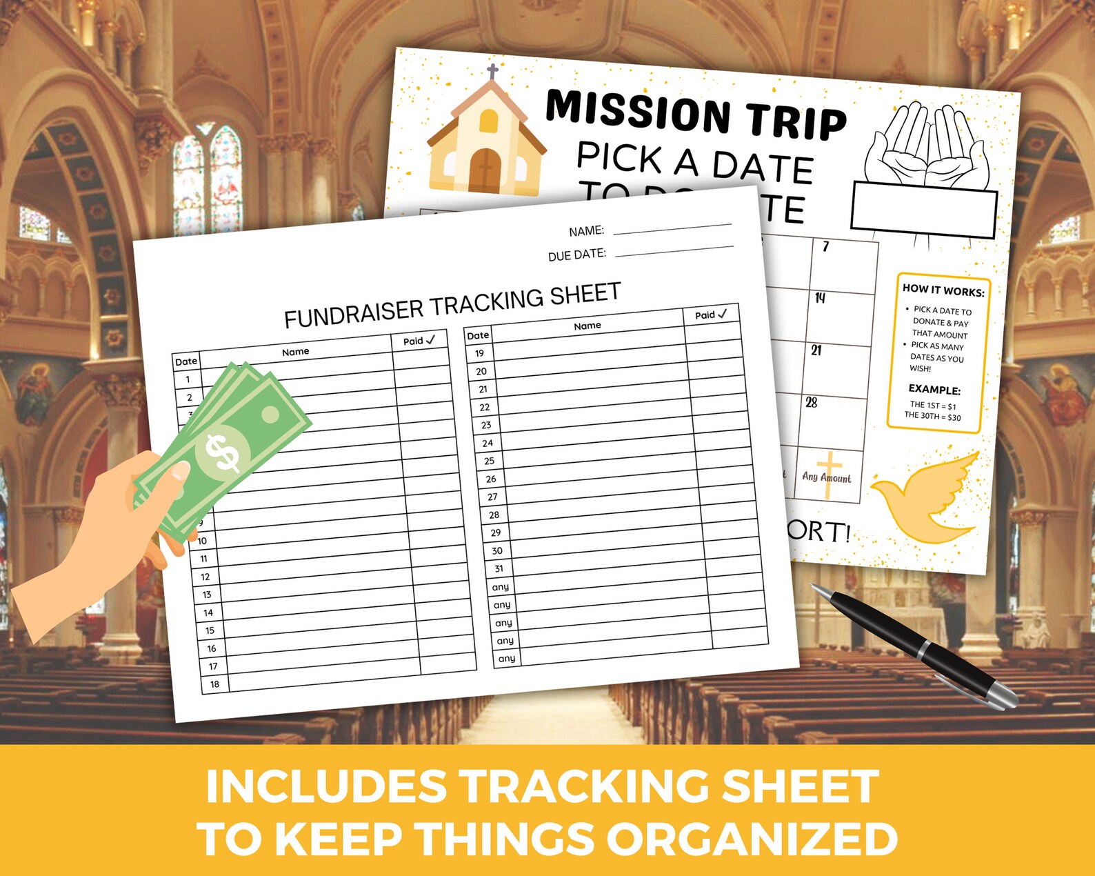 Mission Trip Fundraiser Calendar, Pick a Date to Donate Calendar, Cash ...
