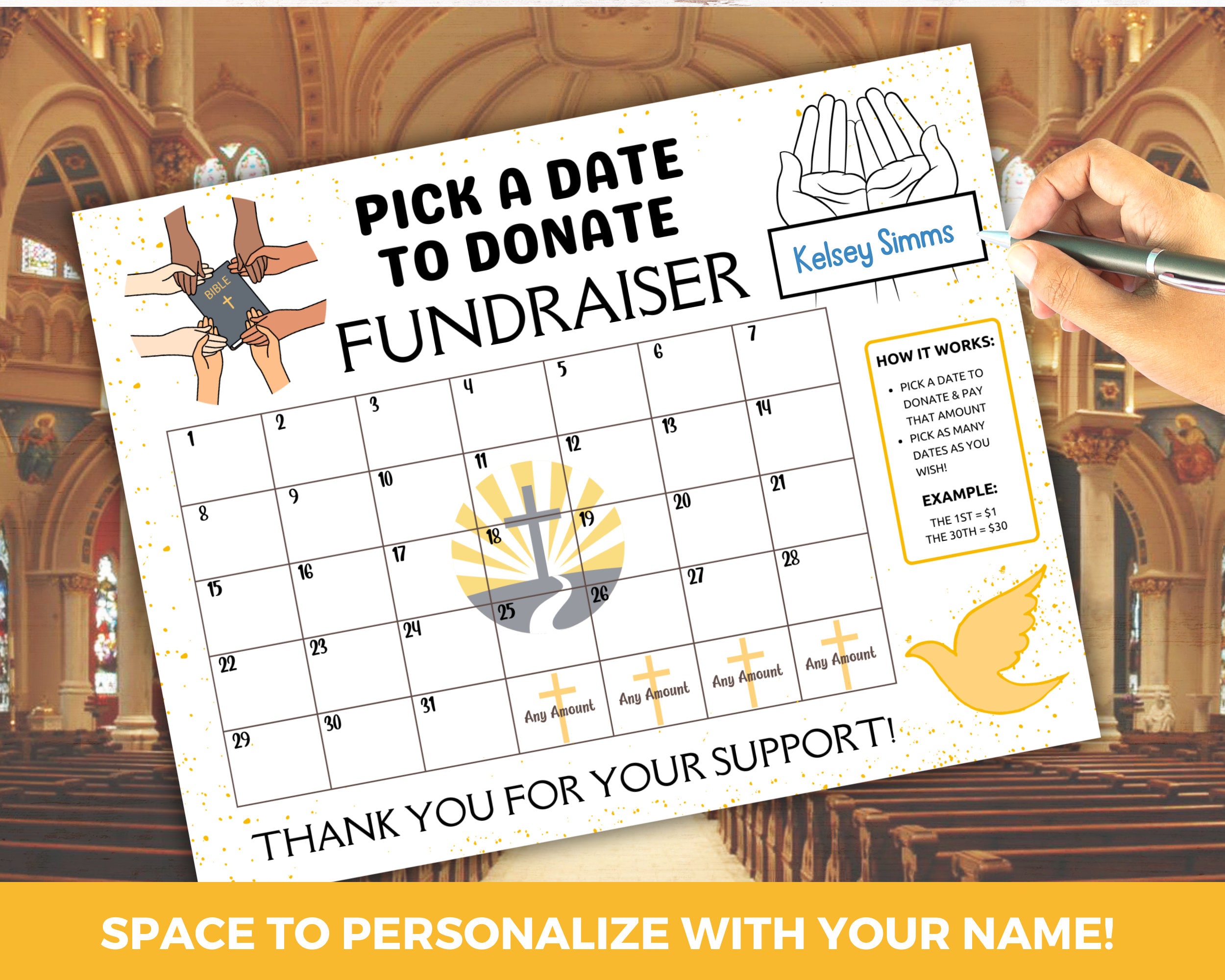 Church Fundraiser Calendar, Pick a Date to Donate Calendar, Cash ...