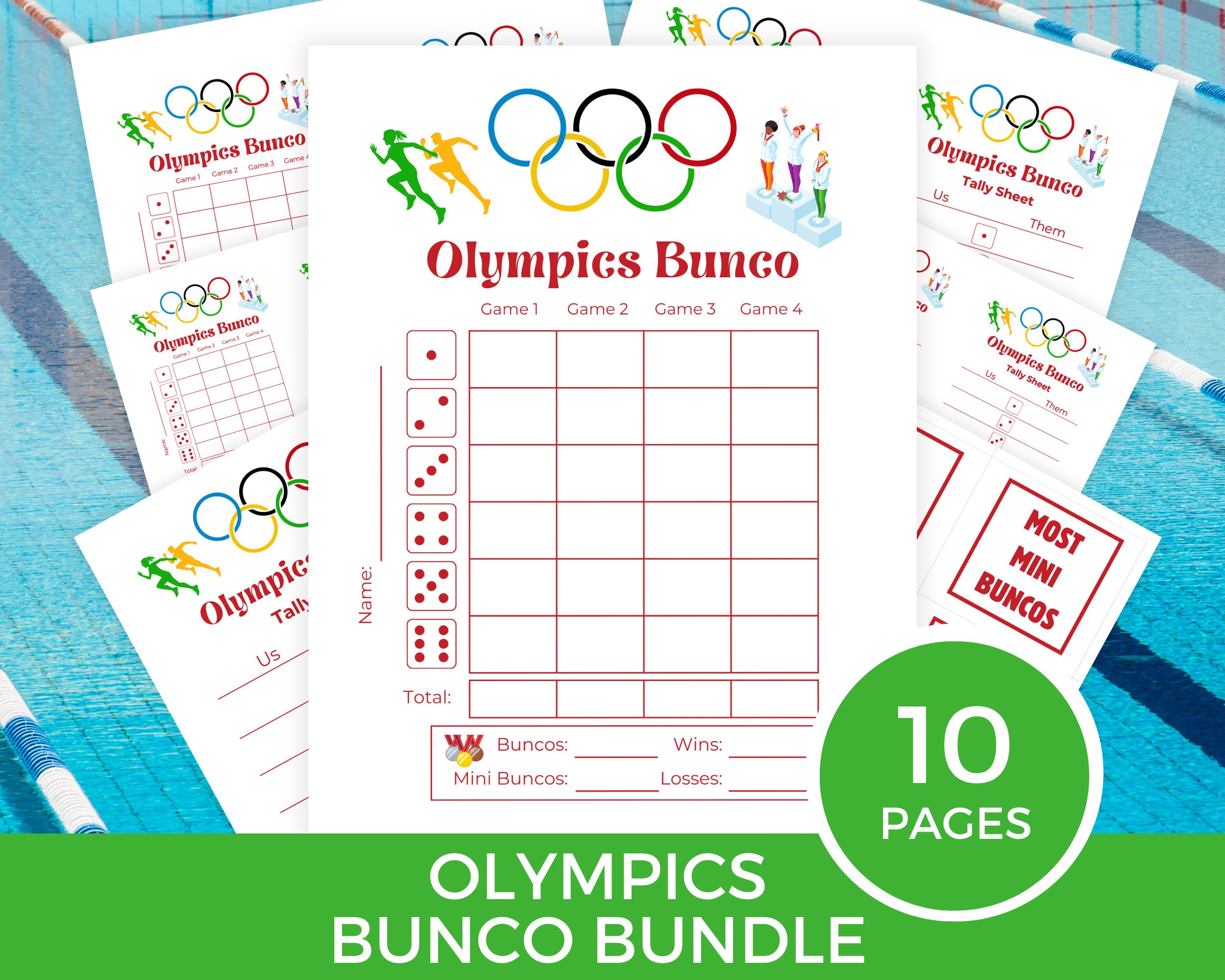 Paris Games Bunco Score Sheets, Summer Bunco Score Cards, Summer Games ...
