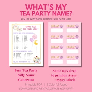 What's Your Tea Party Name, Tea Party Games for Kids, Birthday Tea ...