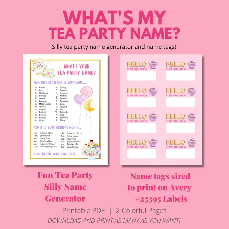 What's Your Tea Party Name, Tea Party Games for Kids, Birthday Tea ...