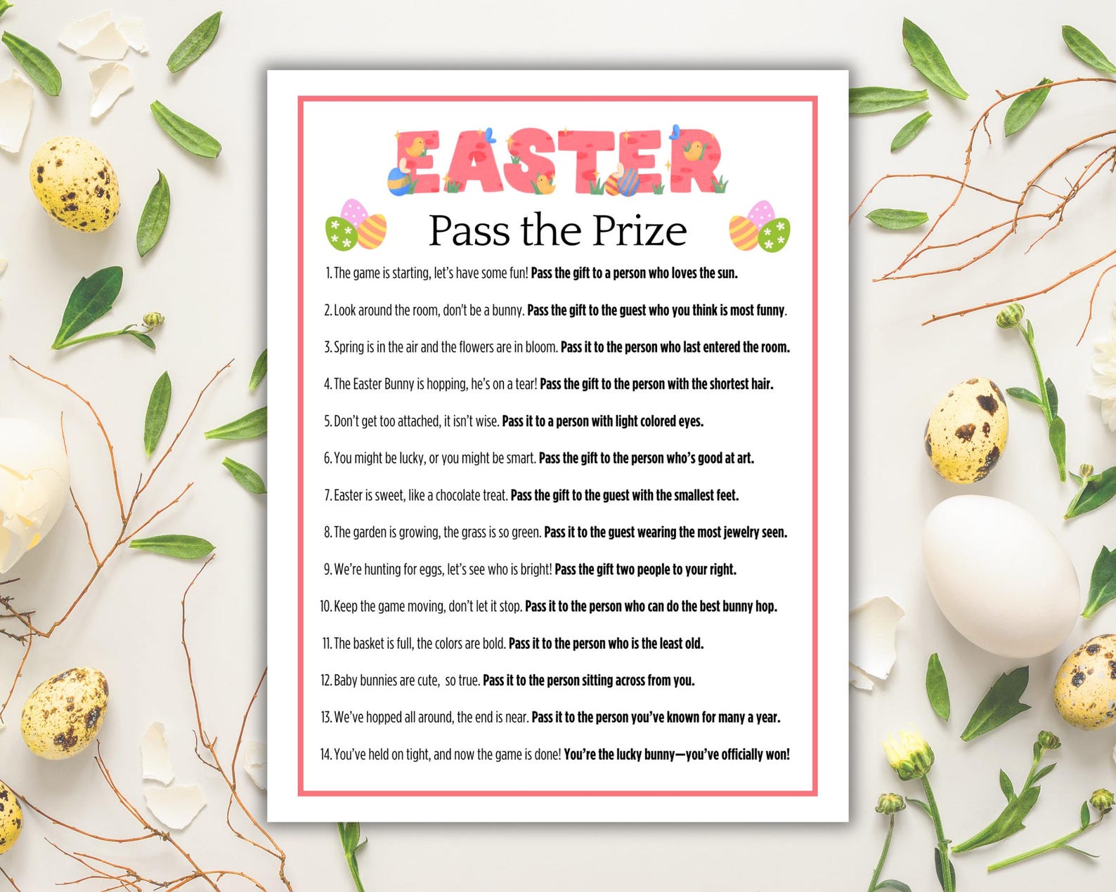 Easter Pass the Prize Game, Easter Party Game, Spring Party Game ...
