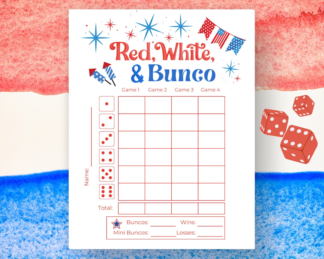 4th of July Bunco Score Sheets, July Bunco Score Cards, Patriotic Bunco ...