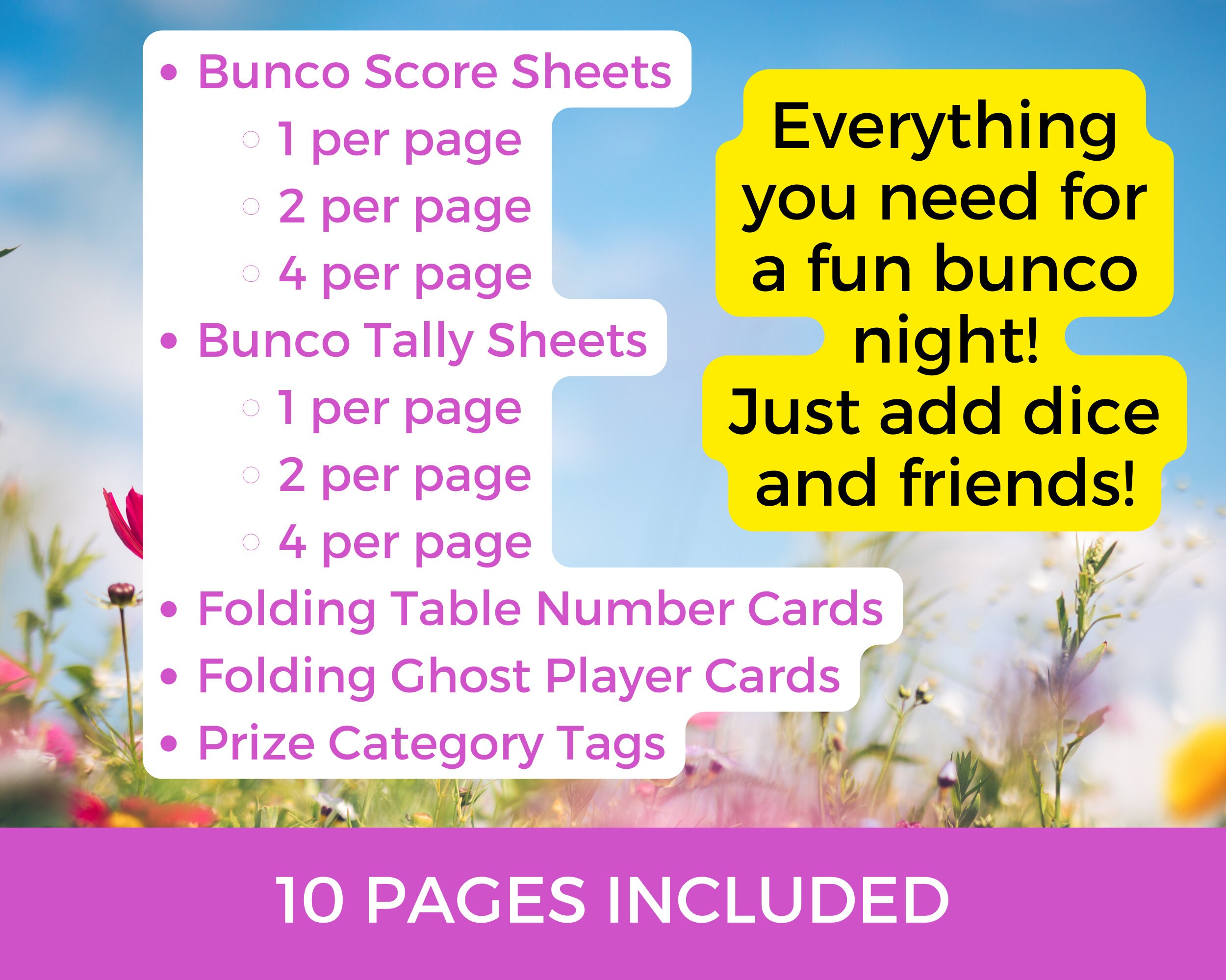 Spring Bunco Score Sheets, April Bunco Sheets, Hello Spring Bunco Game ...