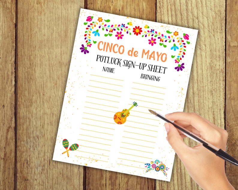 Cinco De Mayo Potluck Sign up Sheet, Fiesta Sign up Form, Cinco Potluck ...