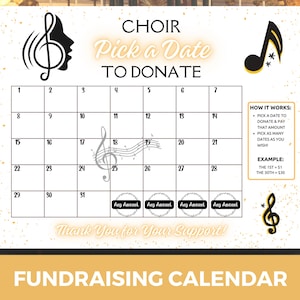 Choir Fundraiser Calendar, Pick a Date to Donate, Cash Calendar, Choir ...