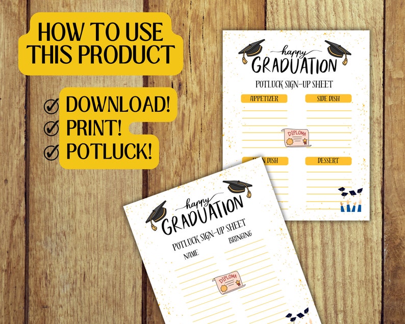 Graduation Potluck Sign up Sheet, Graduation Menu Sign up Form, Potluck ...