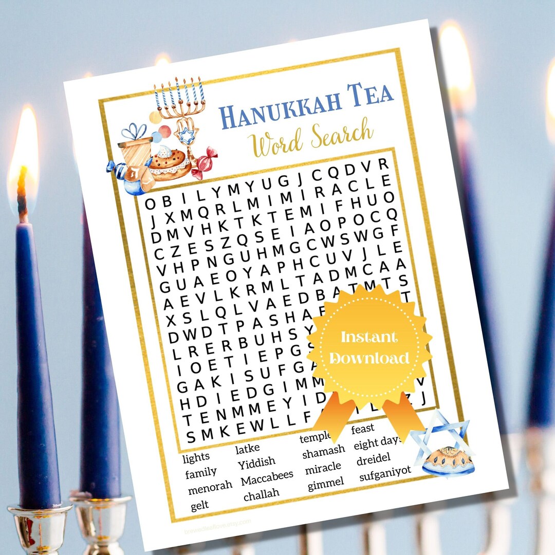 Hanukkah Tea Party Game, Word Search Game, Festival of Lights Game ...
