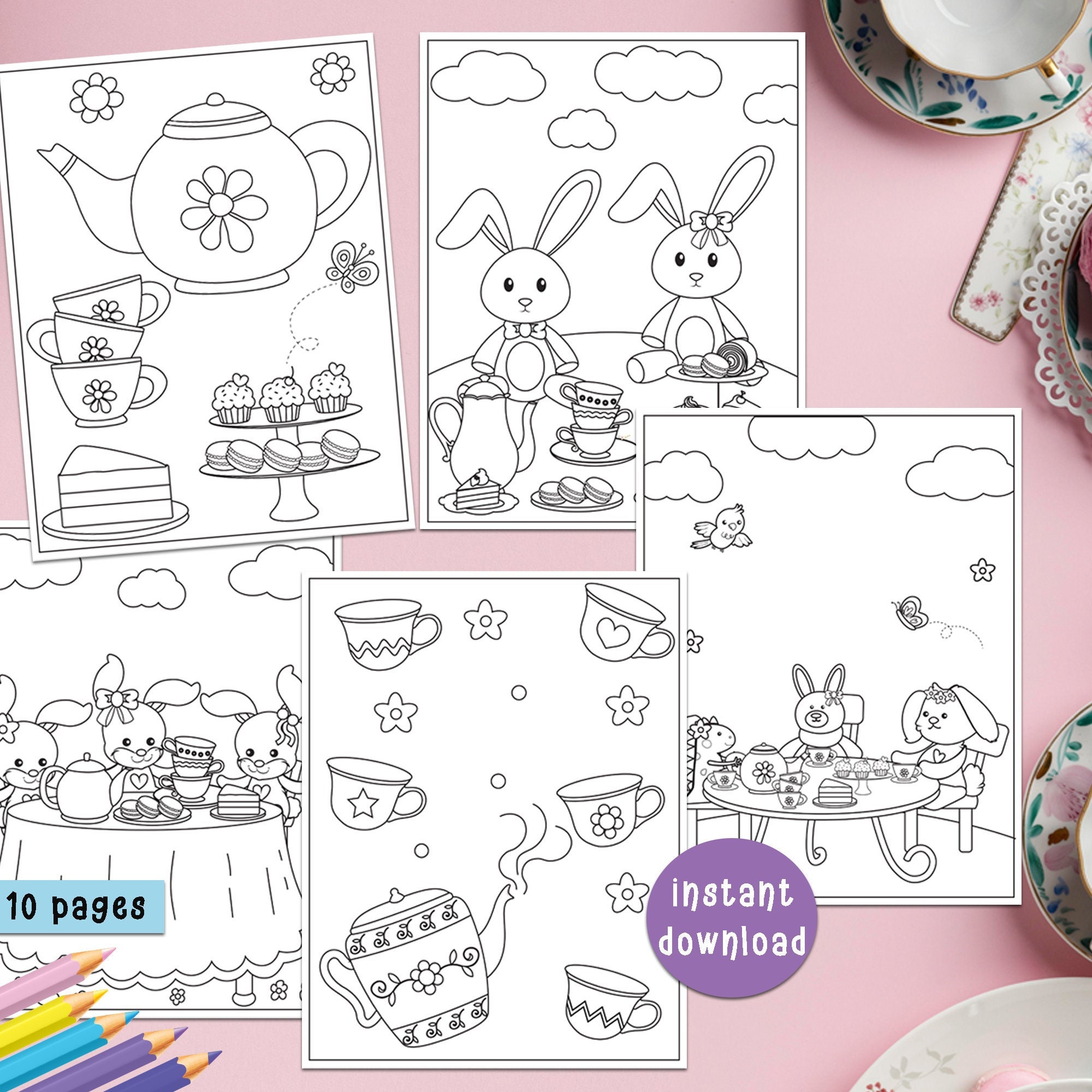 10 Tea Party Coloring Pages Tea Party Activity INSTANT - Etsy