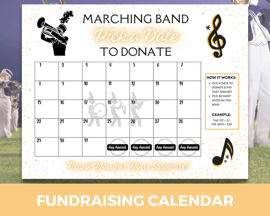 Band Fundraiser Calendar, Pick a Date to Donate Calendar, Cash Calendar ...