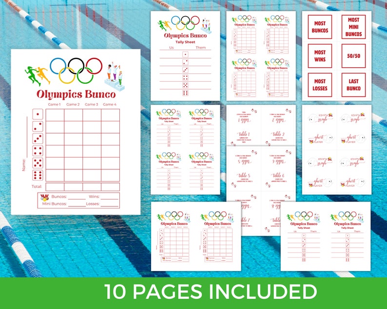 Paris Games Bunco Score Sheets, Summer Bunco Score Cards, Summer Games ...