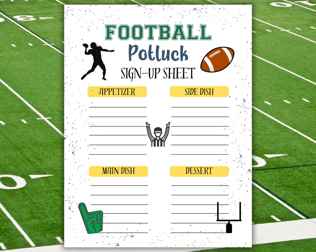 Football Menu, Big Game Potluck Sign up Sheet, Potluck Form, Tailgate ...