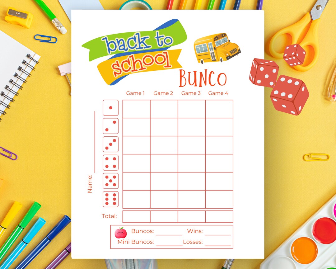Back to School Bunco Score Sheets, School Days Bunco Score Cards ...