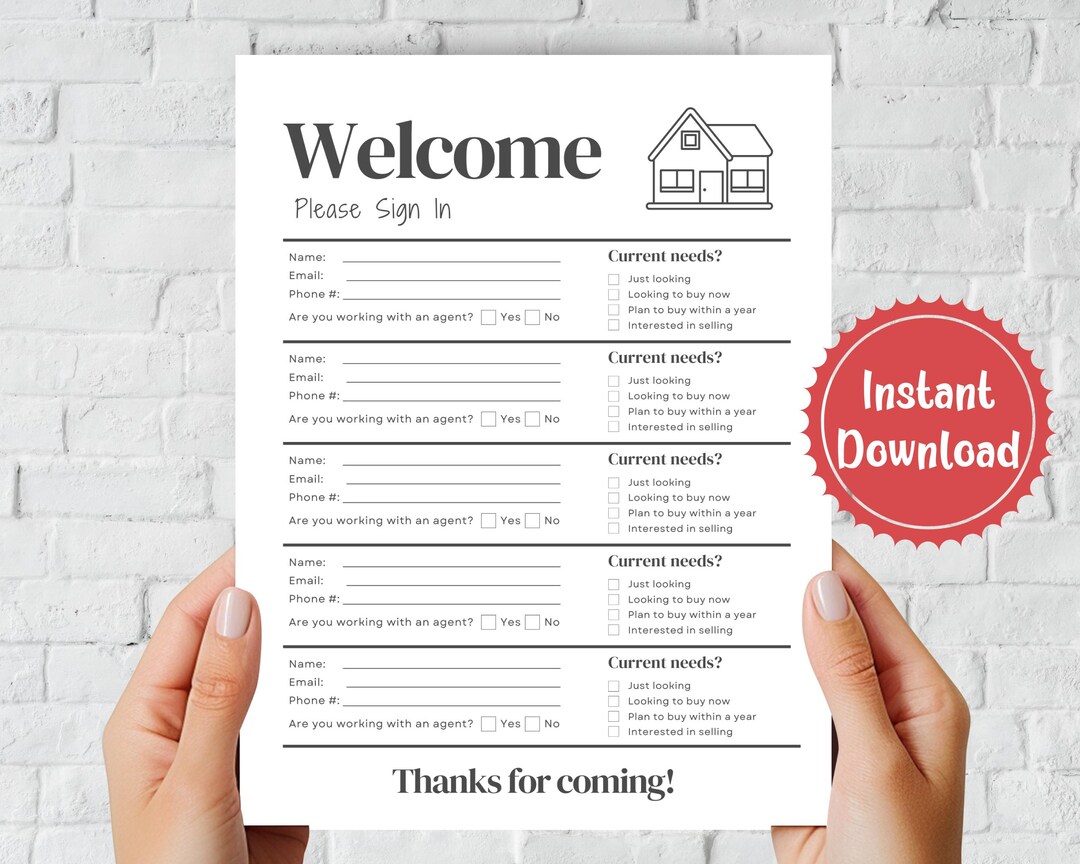 Open House Sign in Sheet, Open House Form, Real Estate Marketing ...