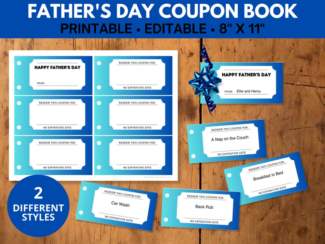 Printable Father's Day Coupons Fathers Day Coupon Book - Etsy