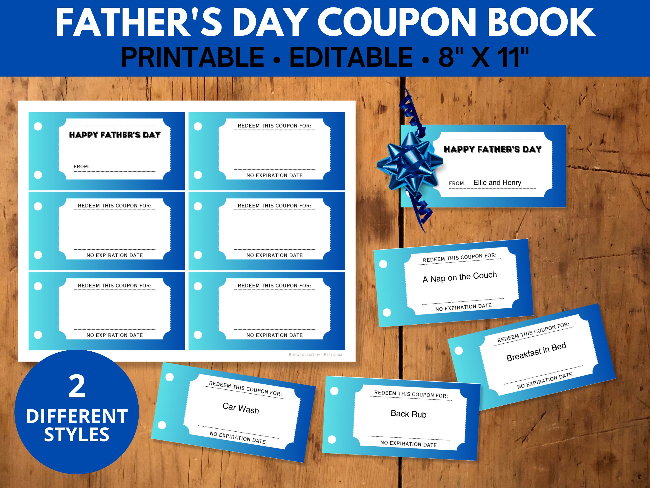 Printable Father's Day Coupons, Fathers Day Coupon Book, Gift for Dad ...