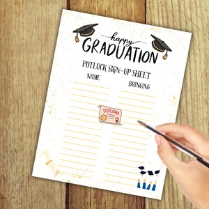 Graduation Potluck Sign up Sheet, Graduation Menu Sign up Form, Potluck ...