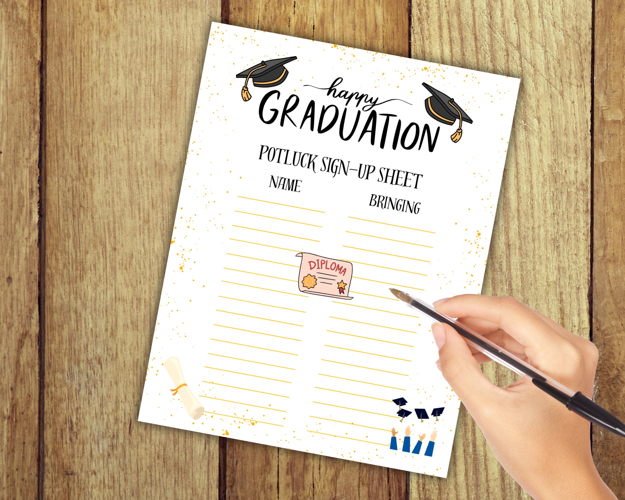 Graduation Potluck Sign up Sheet, Graduation Menu Sign up Form, Potluck ...