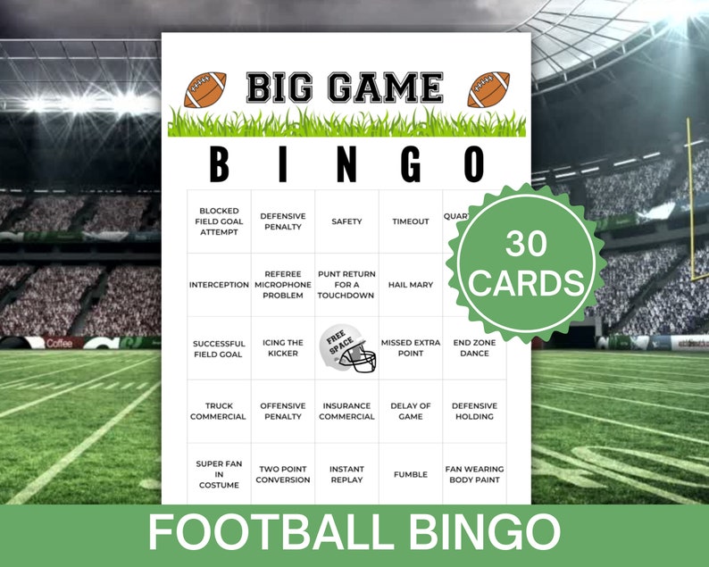 Football Bingo Cards, Football Party Game, Watch Party Game, Big Game ...