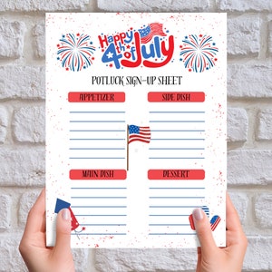 July 4th Potluck Sign up Sheet, 4th of July Sign up Form, Independence ...