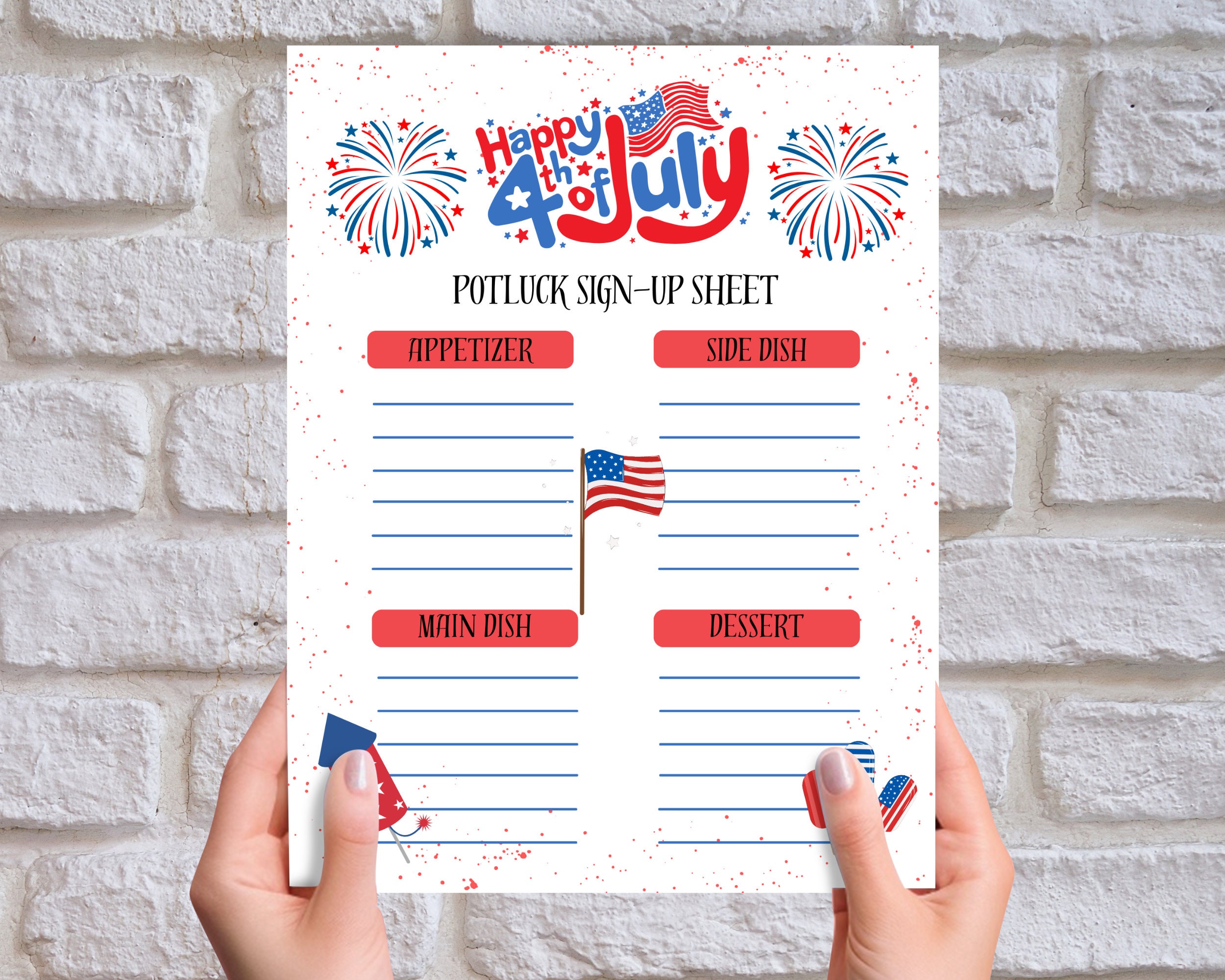 July 4th Potluck Sign up Sheet, 4th of July Sign up Form, Independence ...