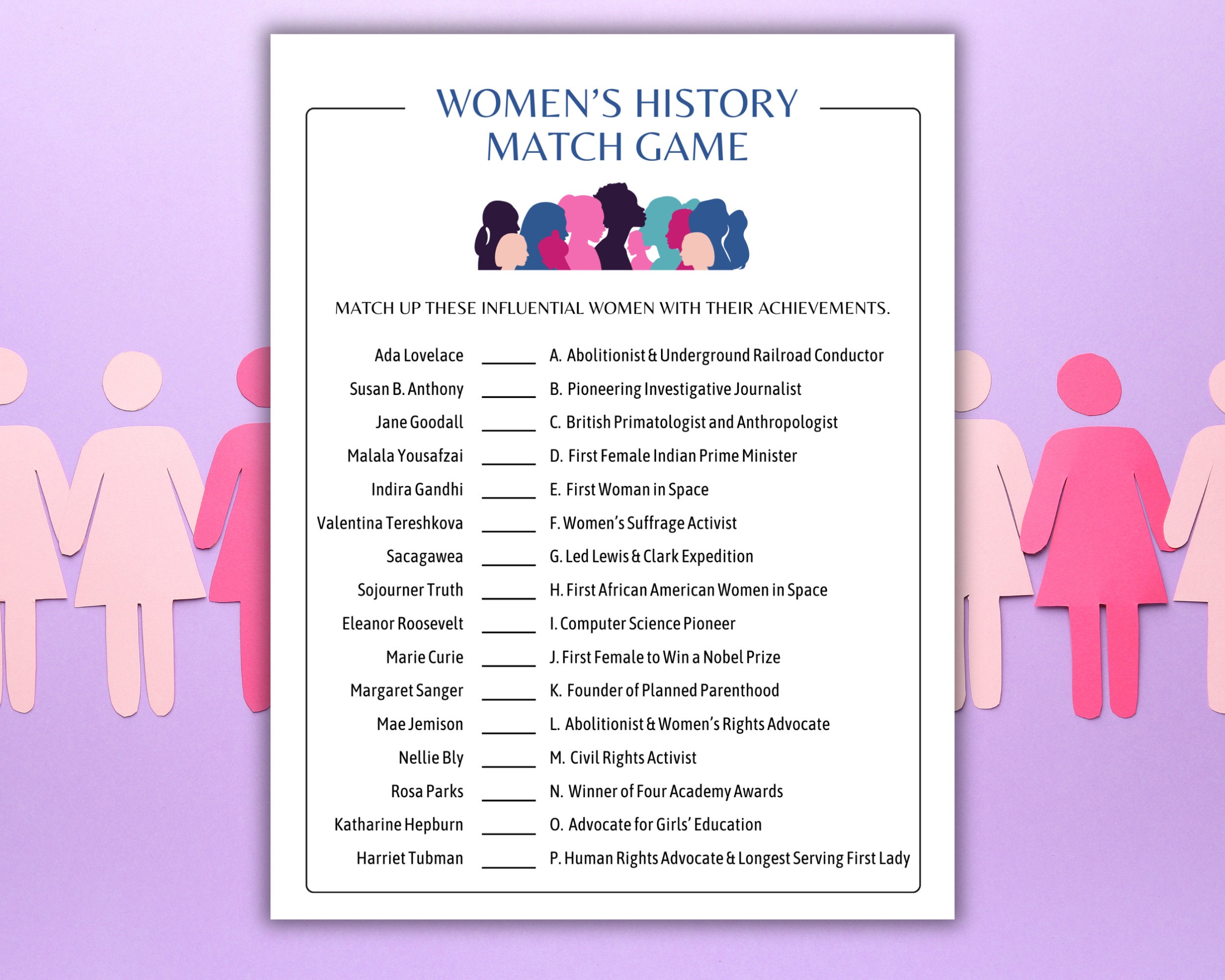 Women's History Month Match Game, International Women's Day Activity ...