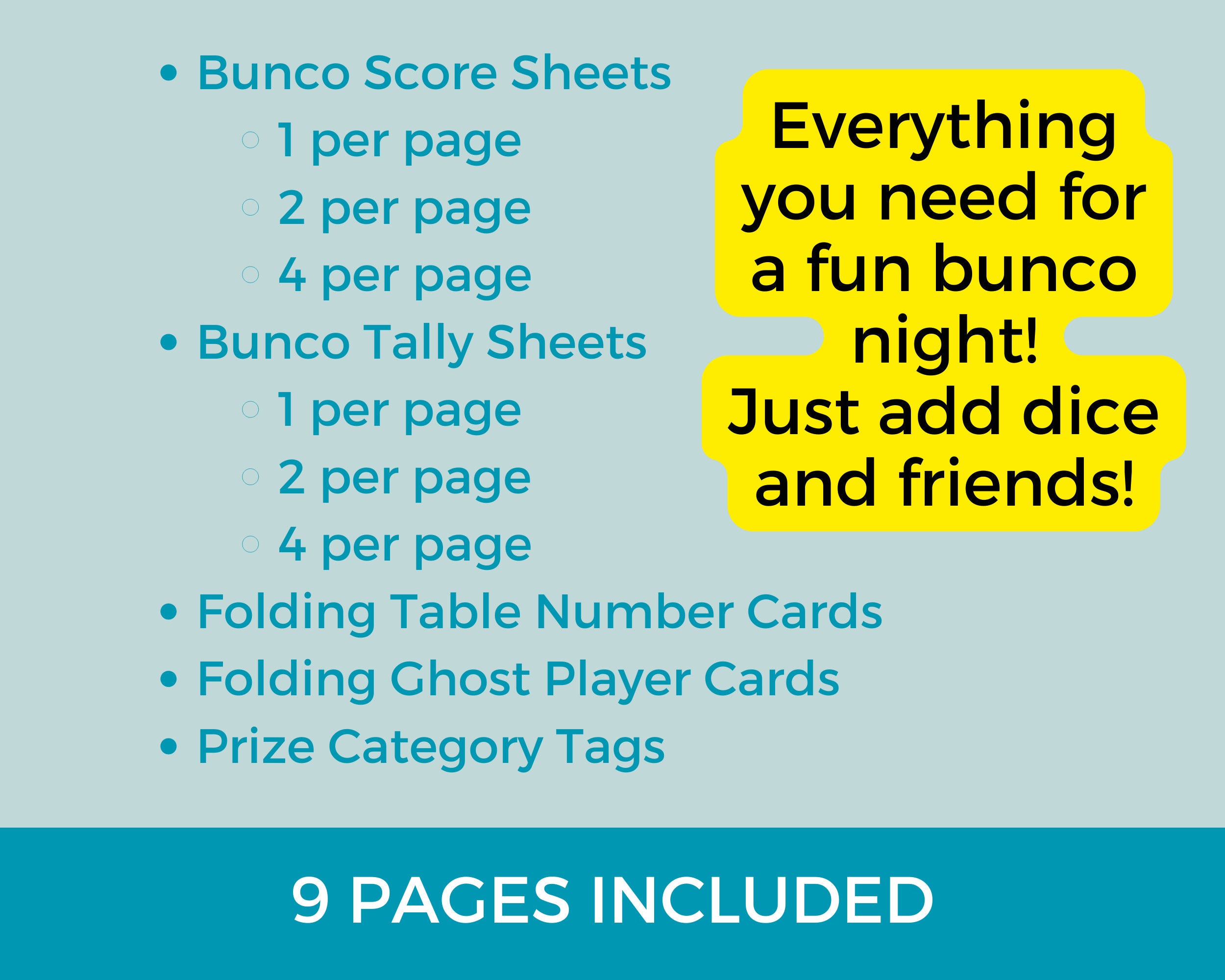 Simple Bunco Score Cards, Minimalist Bunco Tally Sheets, Printable ...