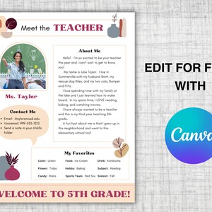 Meet the Teacher Editable Template, Canva Template, Back to School ...