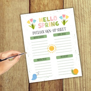 Spring Potluck Sign up Sheet, Spring Sign up Form, Potluck Sign up Form ...