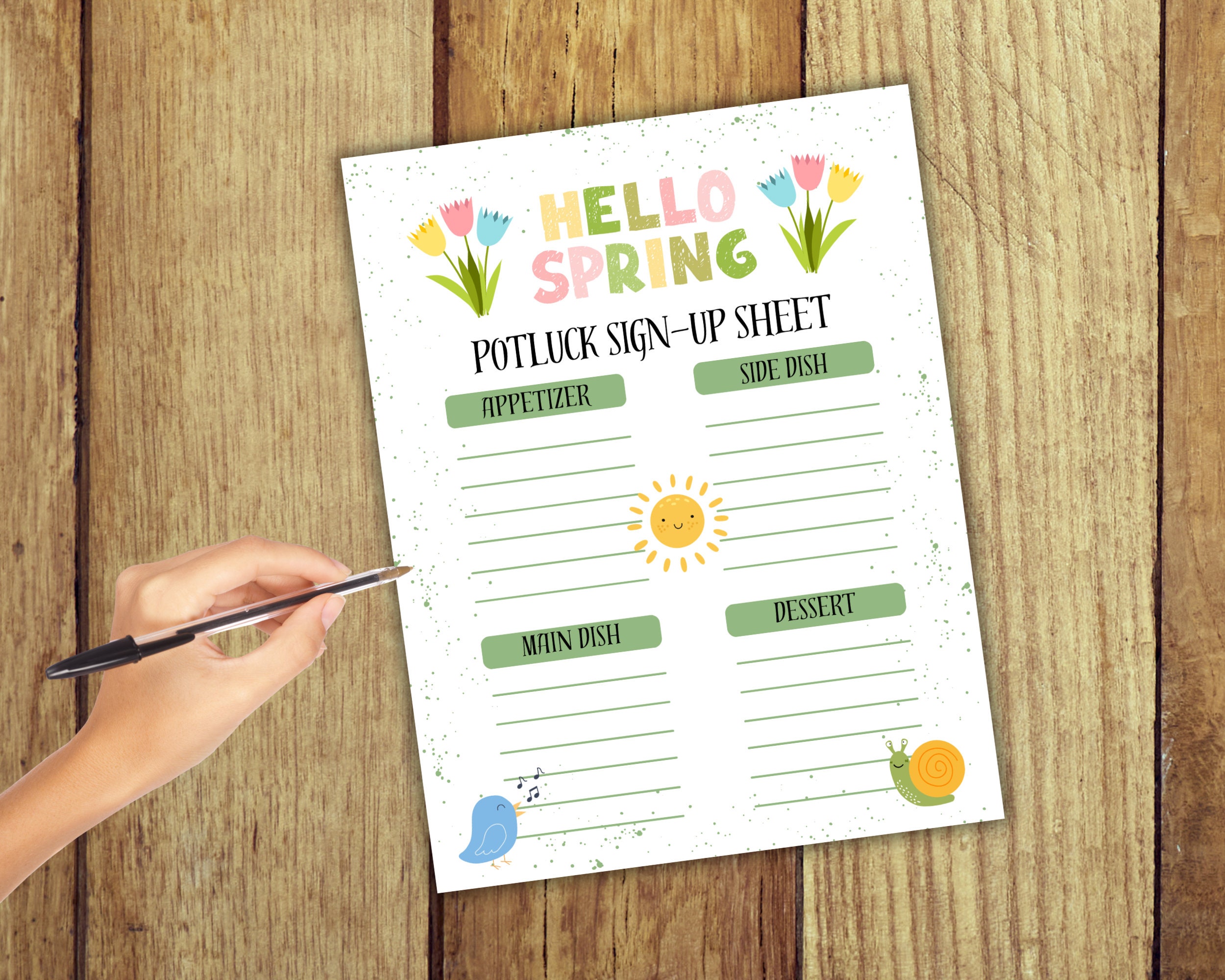 Spring Potluck Sign up Sheet, Spring Sign up Form, Potluck Sign up Form ...