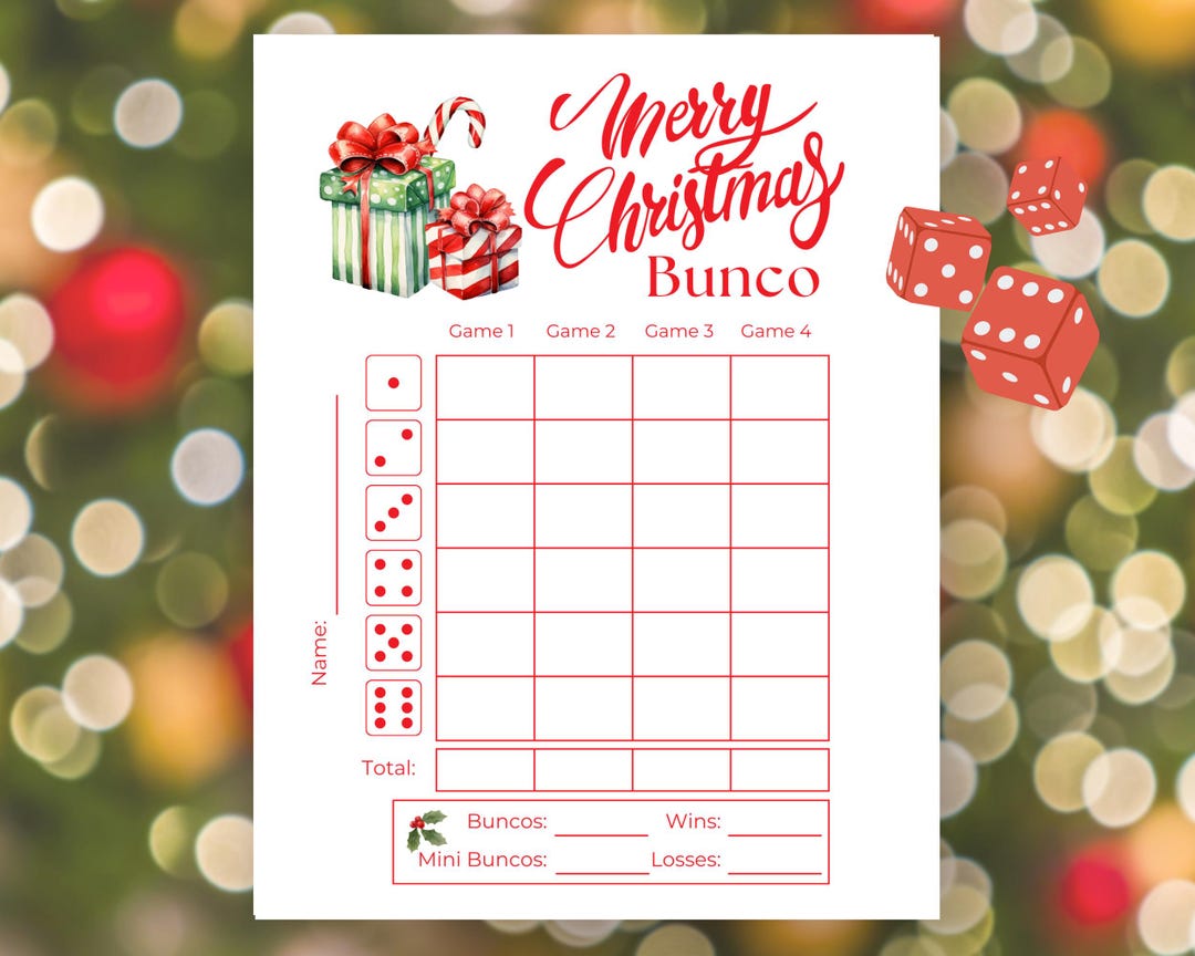 Christmas Bunco Game, Holiday Printable Bunco Score Cards, Christmas ...