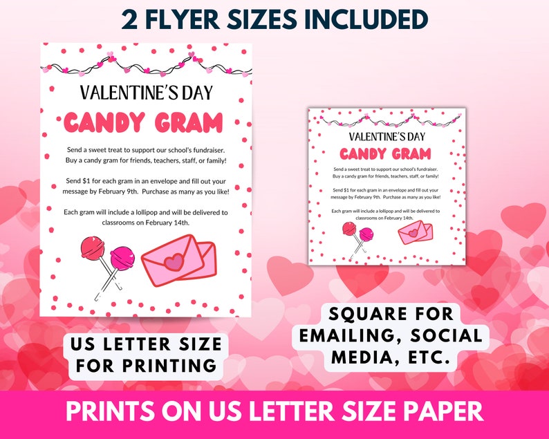 Editable Valentine's Day Candy Gram Flyer, Valentine School Fundraiser ...