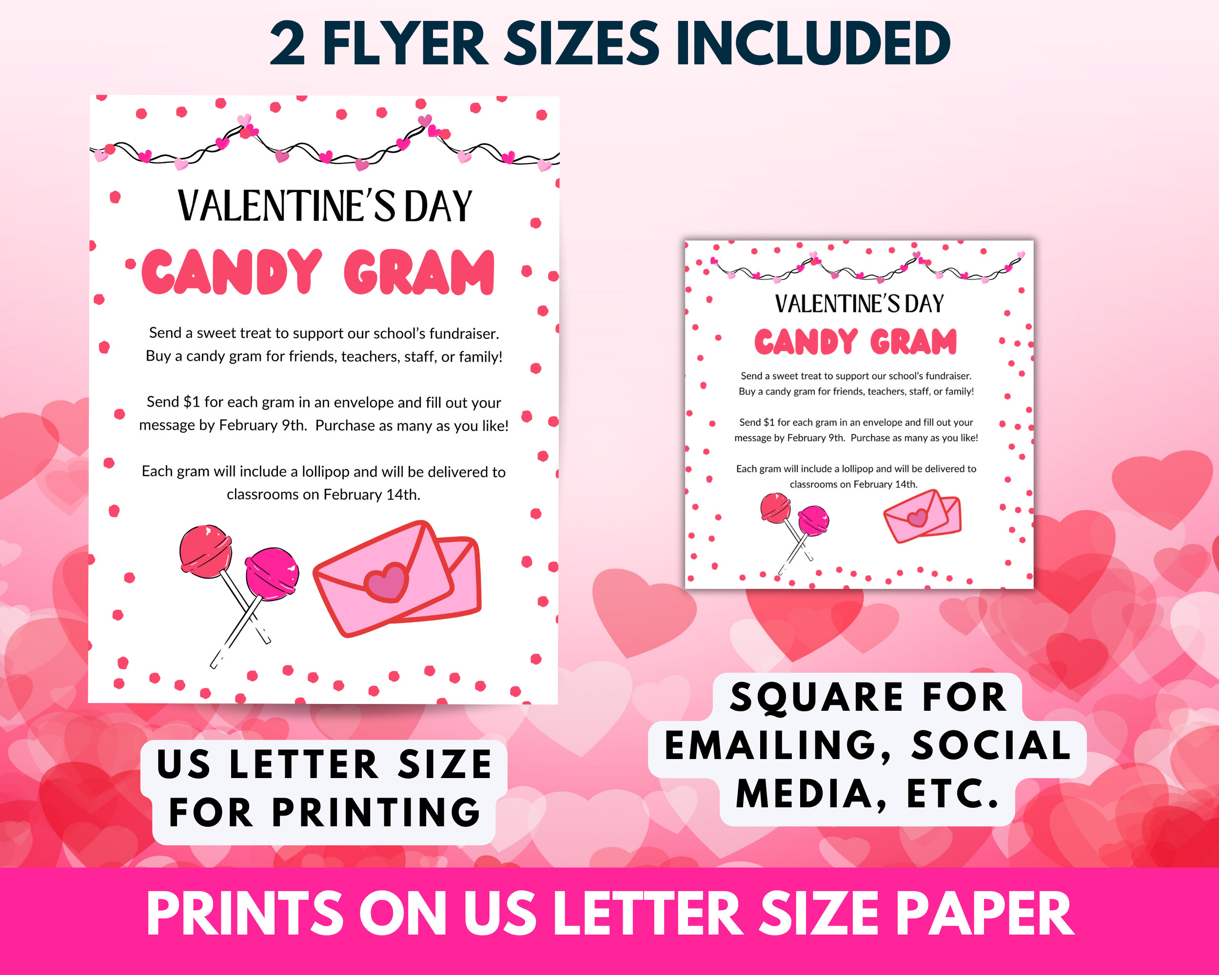 Editable Valentine's Day Candy Gram Flyer, Valentine School Fundraiser ...