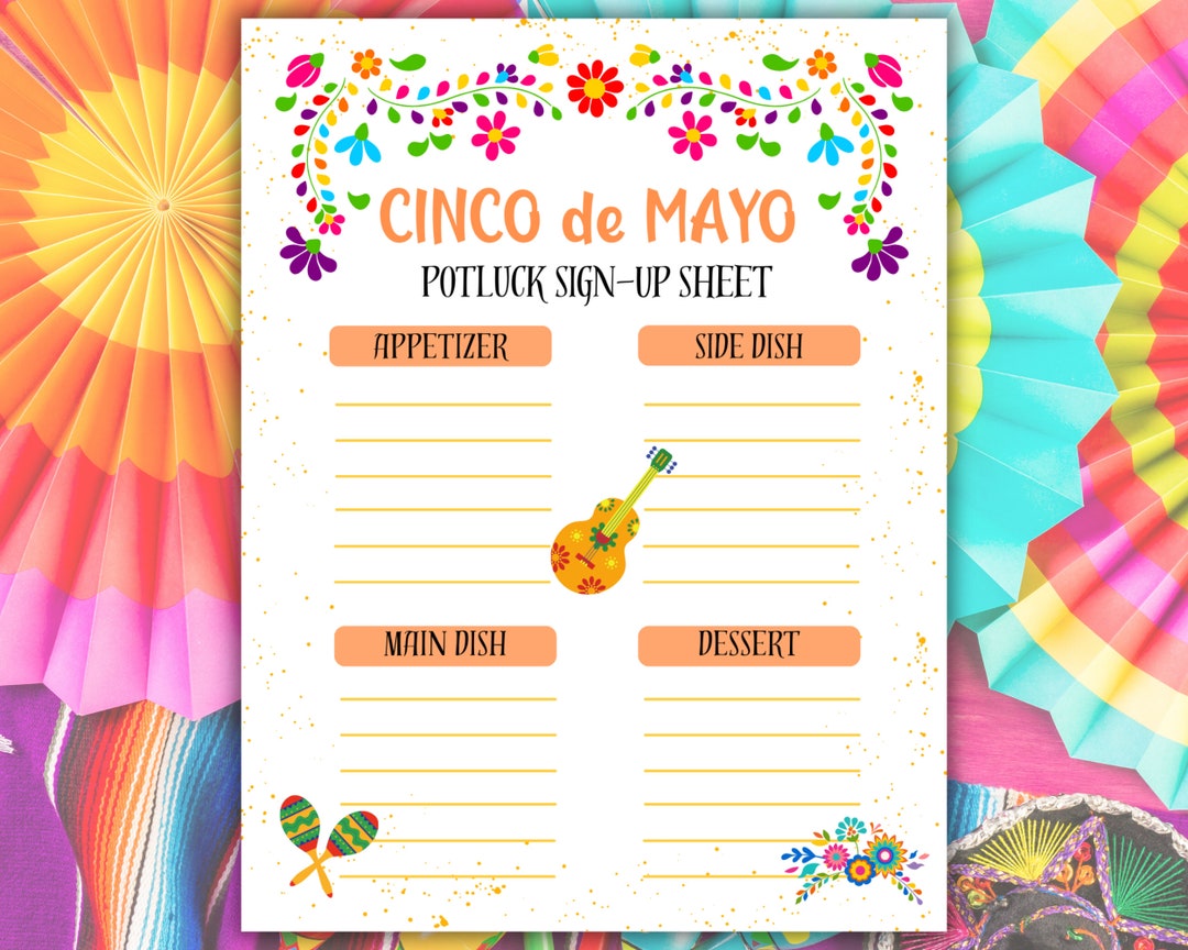 Cinco De Mayo Potluck Sign up Sheet, Fiesta Sign up Form, Cinco Potluck ...
