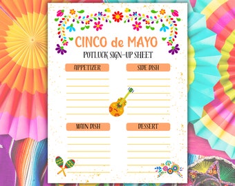 Cinco De Mayo Potluck Sign up Sheet, Printable Cinco De Mayo Party ...