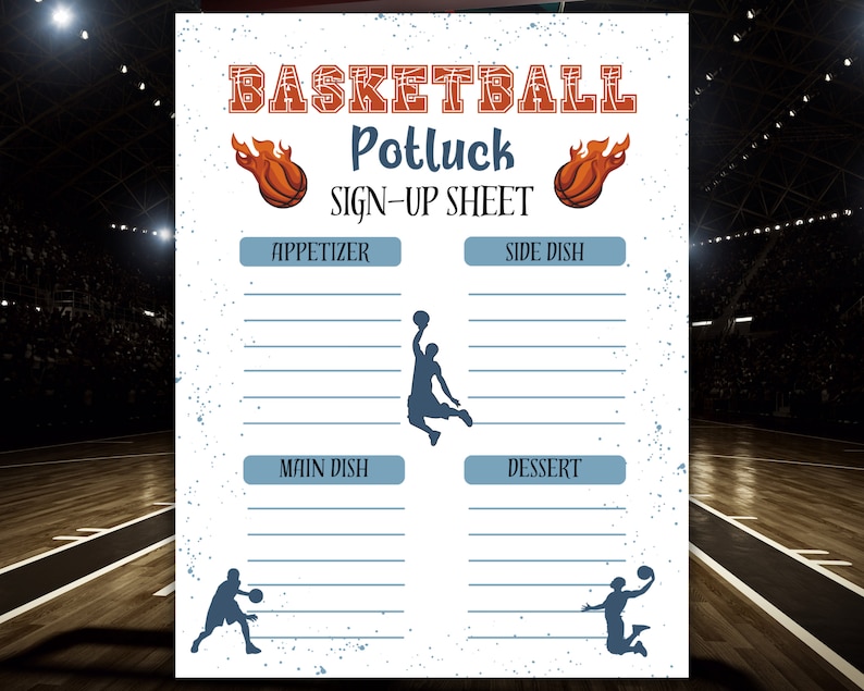 Basketball Potluck Sign up Sheet, Potluck Sign up Form, Basketball ...