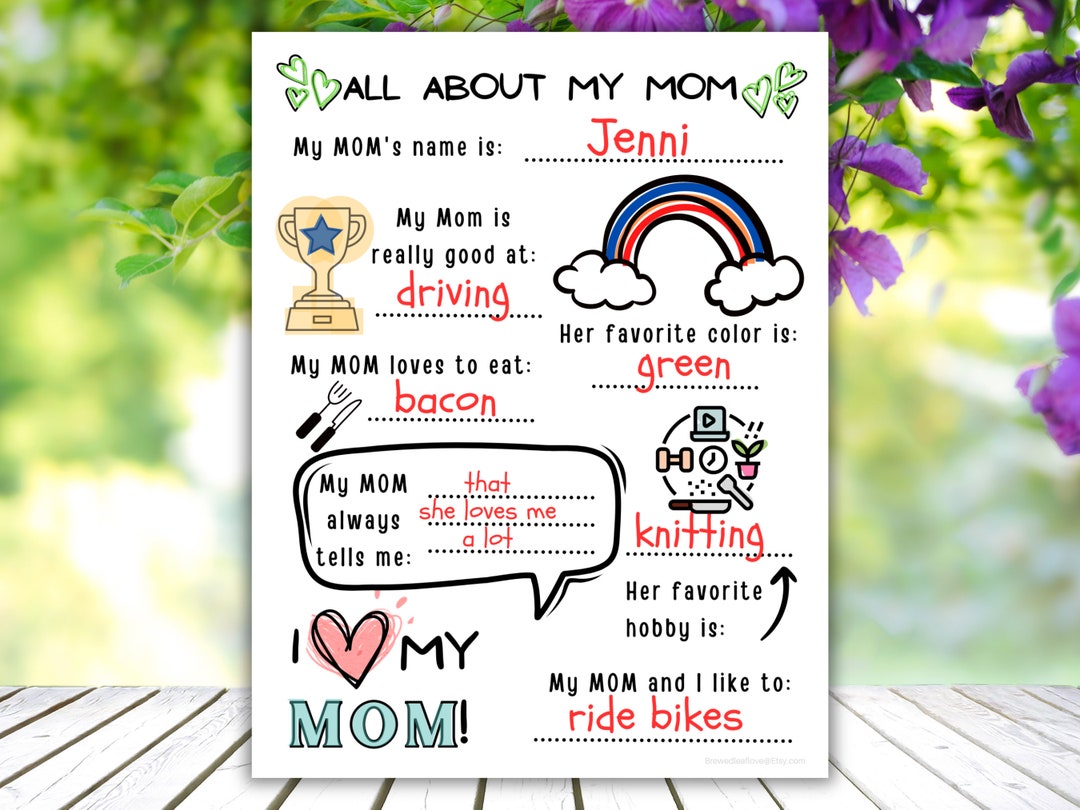 All About My Mom Printable, Mother's Day Gift From Kids, Mothers Day ...