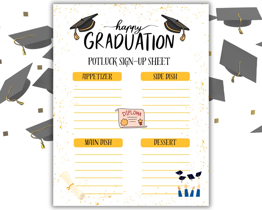 Graduation Potluck Sign up Sheet, Graduation Menu Sign up Form, Potluck ...