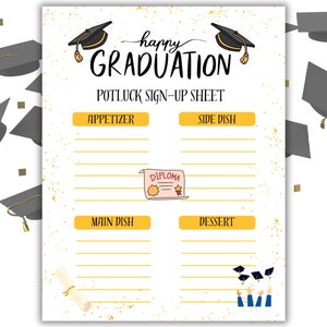 Graduation Potluck Sign up Sheet, Graduation Menu Sign up Form, Potluck ...