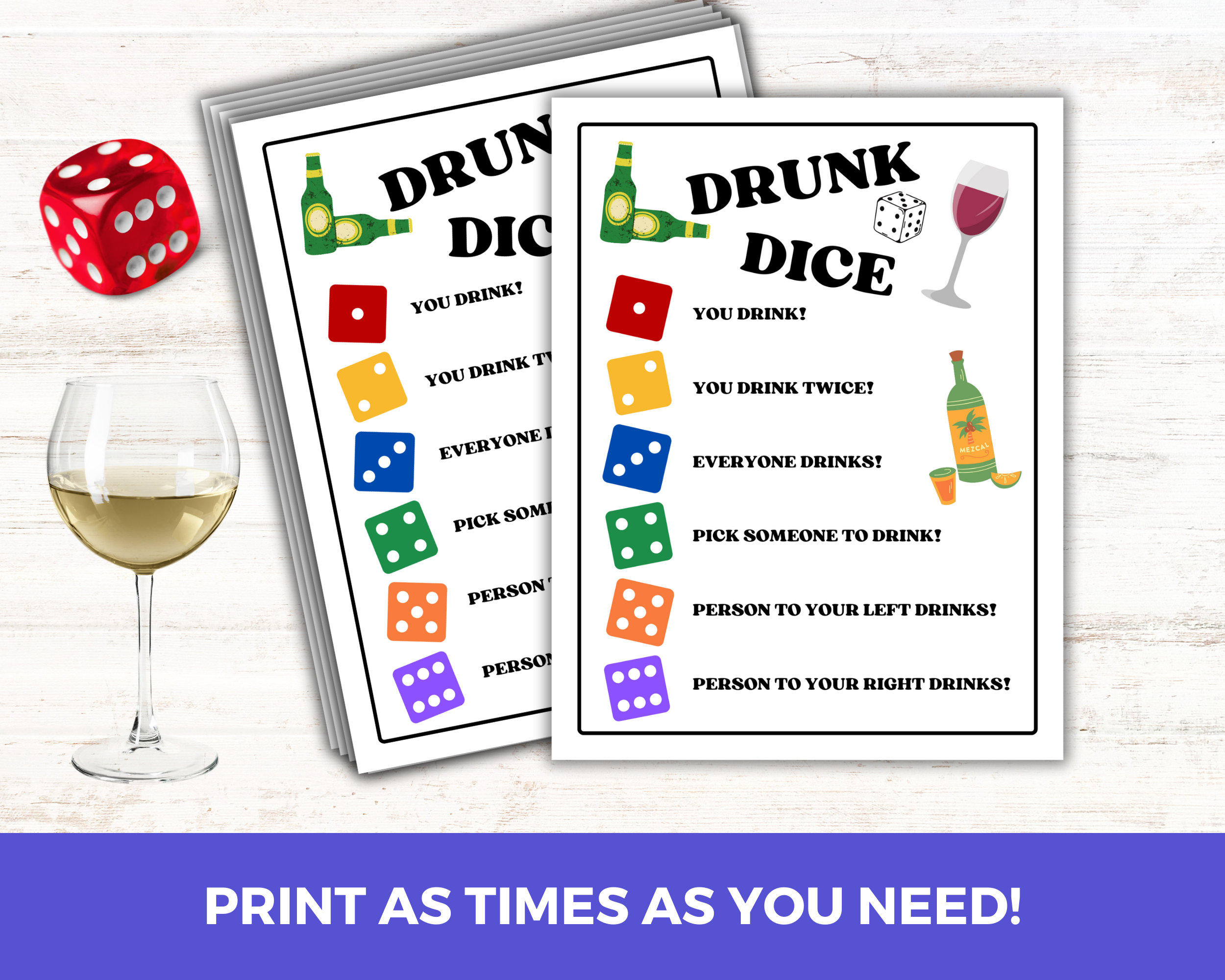 Drunk Dice Game Printable, Adult Drinking Game, Bachelorette Drinking Game, 21st Birthday ...