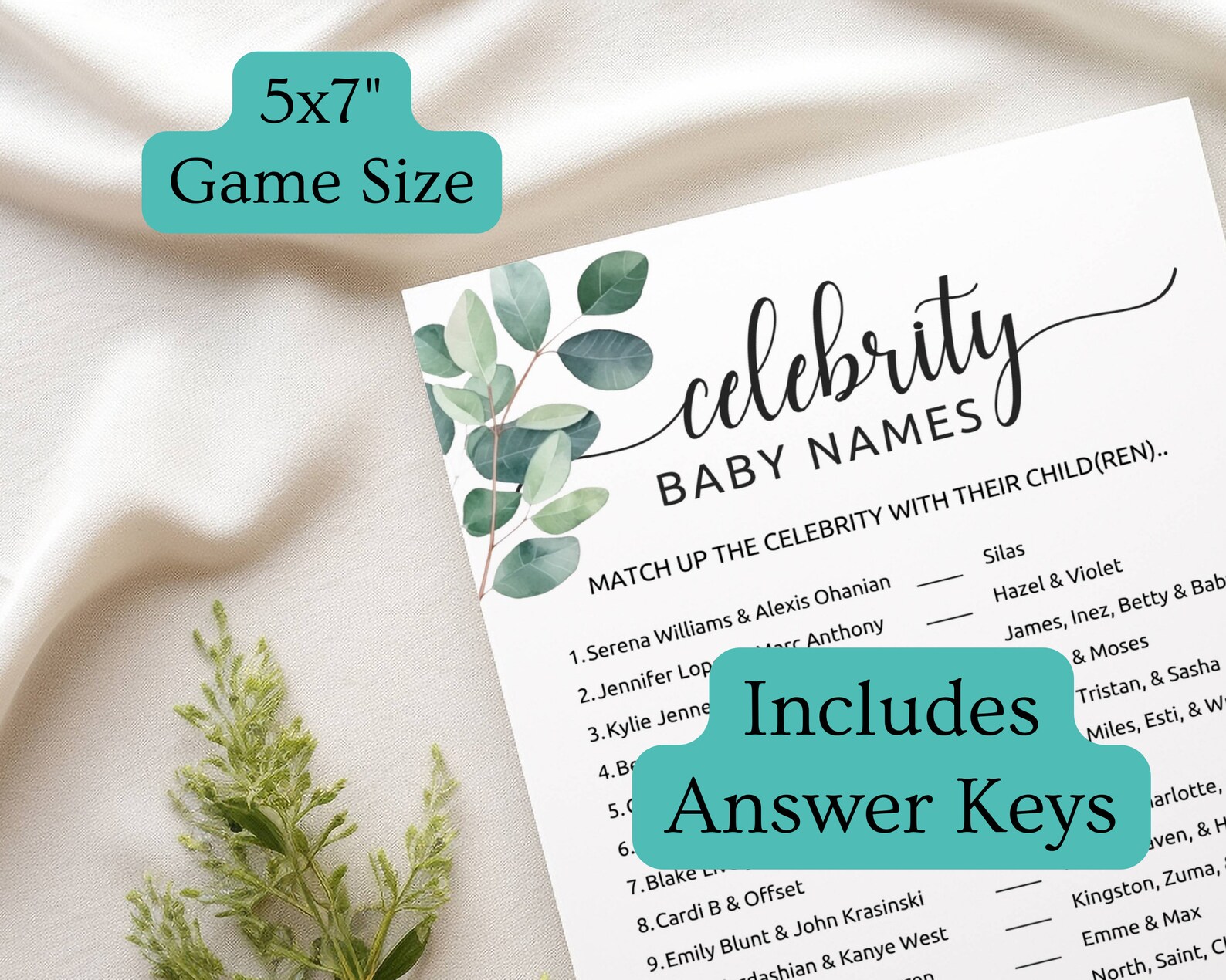 Greenery Baby Shower Game Bundle, Eucalyptus Baby Shower Games, Gender ...