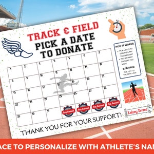 Track Fundraiser Calendar, Pick a Date to Donate Calendar, Cash ...