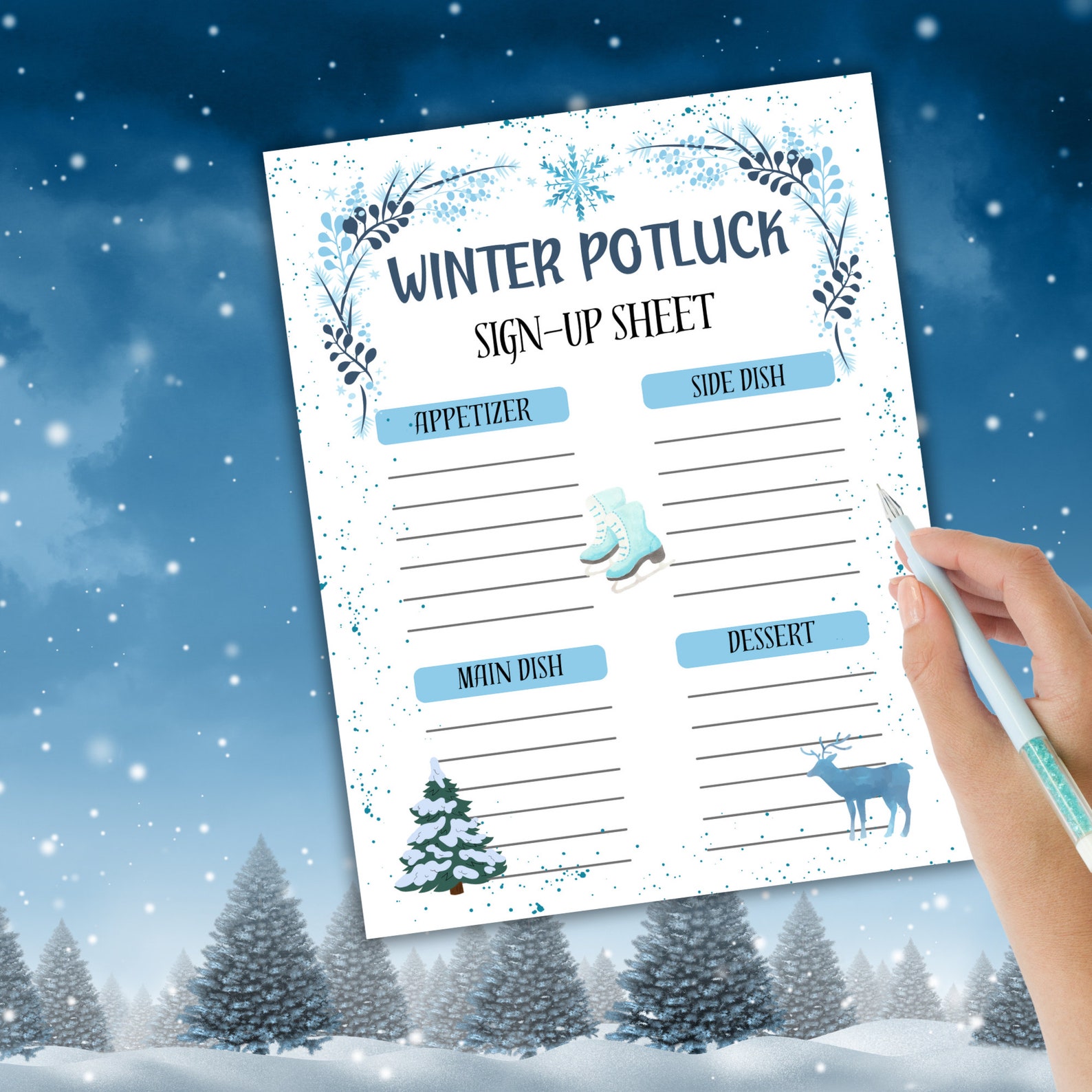 Winter Potluck Sign up Sheet, Winter Sign up Form, Potluck Sign up Form ...