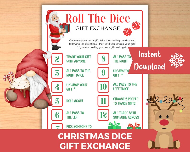 Christmas Gift Exchange Dice Game, Christmas Dice Gift Exchange, Roll ...